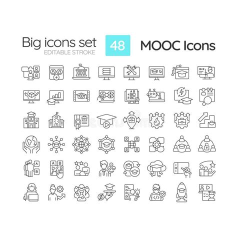 2d Editable Black Big Icons For Representing Mooc Stock Vector Illustration Of Isolated