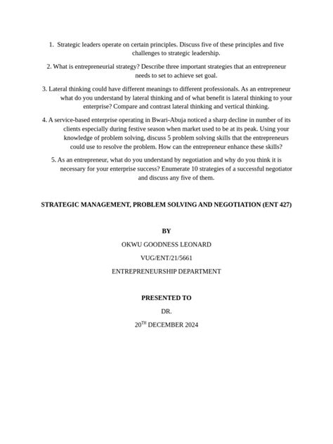 Ent 427 Assignment Pdf Negotiation Entrepreneurship