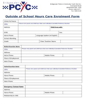 OSHC Enrolment CatholicCare Doc Template PdfFiller