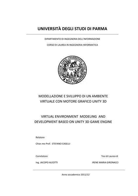 pdf modellazione e sviluppo di un ambiente virtuale con motore grafico unity3d virtual