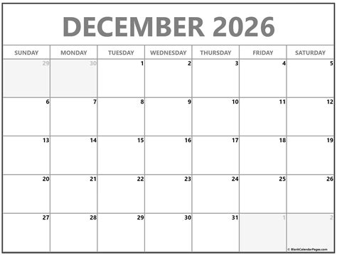 Blank Calendar December 2026 Printable Plan Your Month Ahead Free