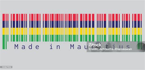 바코드는 모리셔스 플래그 빨간색 파란색 노란색과 녹색의 4 개의 수평 밴드의 색을 설정합니다 텍스트 모리셔스에서 만든 가격에 대한 스톡 벡터 아트 및 기타 이미지 Istock