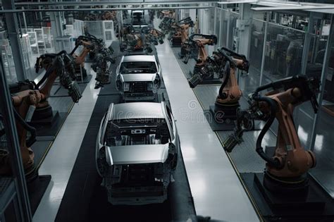 A Group Of Cobots Assembling A Car On An Assembly Line Stock Illustration Illustration Of