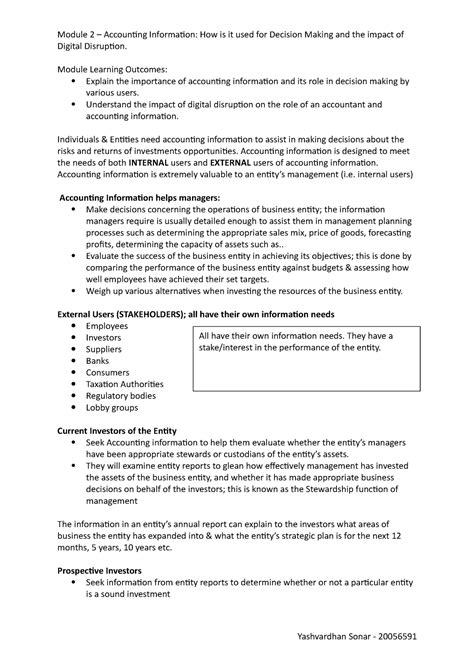 Mod 2 Accounting Lecture Notes 2 Module 2 Accounting Information How Is It Used For