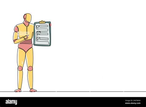 Single Continuous Line Drawing Robots Standing And Pointing Clipboard Modern Robotics