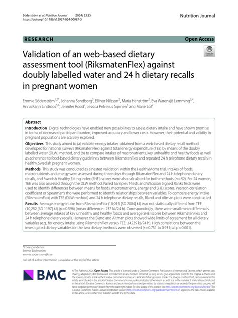 Validation Of An Web Based Dietary Assessment Tool Riksmatenflex