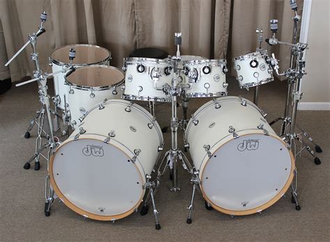 Dw Design Series 8 Piece Double Bass Drum Set In White Satin Don Hamrick Drum Center