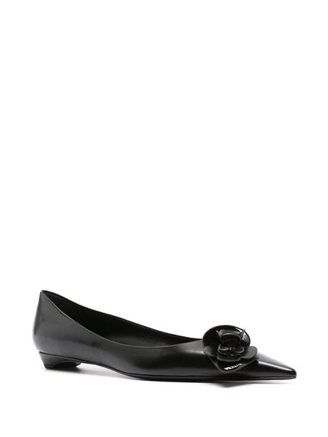 Prada Flower Appliqué Leather Ballerina Shoes Black Farfetch Mc