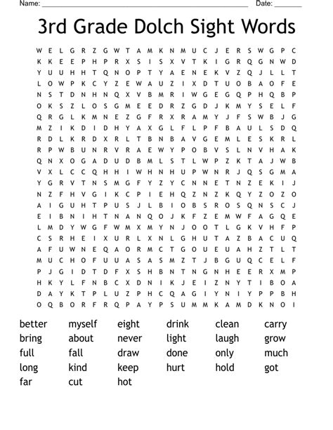 3rd Grade Dolch Sight Words Word Search Wordmint