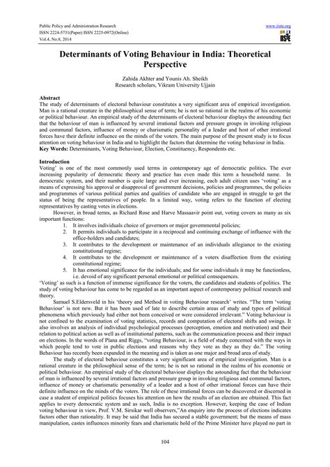 Determinants Of Voting Behaviour In India Pdf