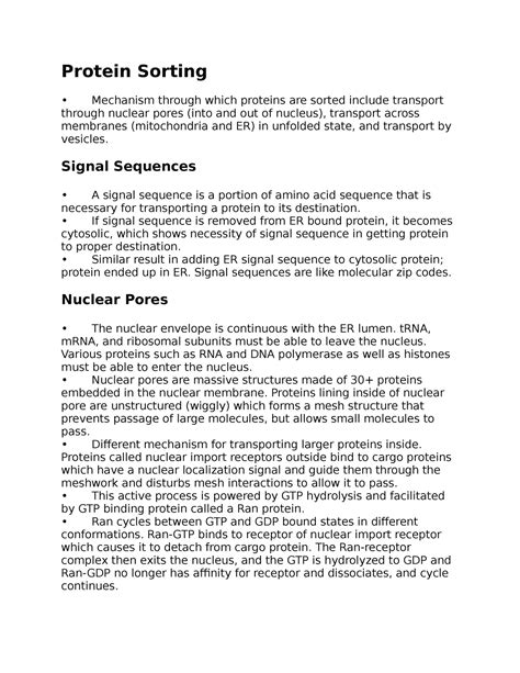 Protein Sorting Lecture Notes Taken In Class For Biomg 1350 Taught By Professor Chris Fromme