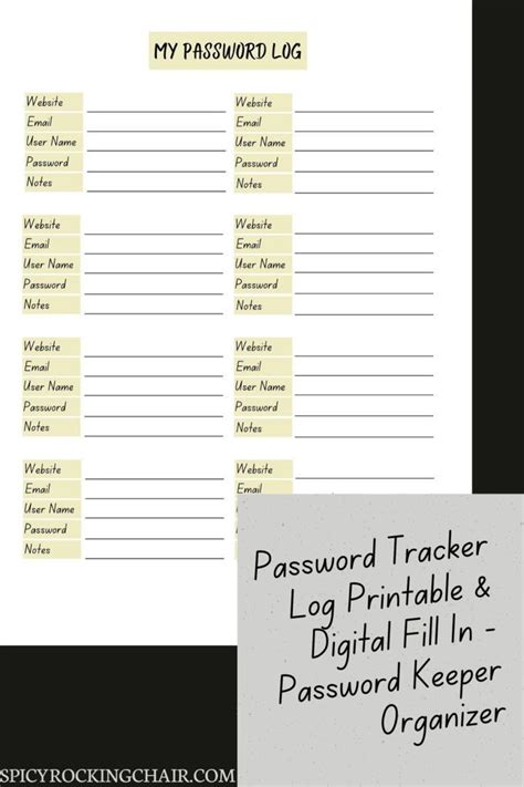 Password Tracker Log Printable Digital Fill In Password Keeper Organizer Artofit