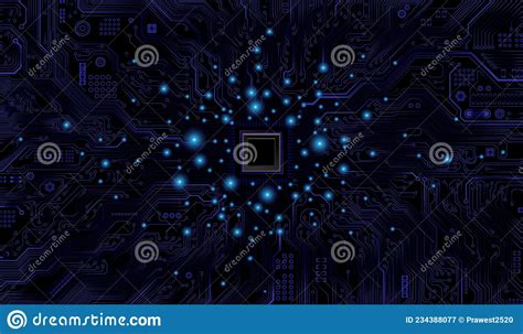 CPU Chip On Motherboard Futuristic Microchip Processor Stock Vector Illustration Of Blue