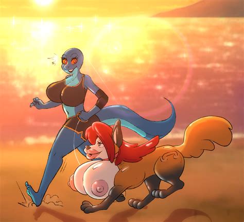 Rule 34 After Transformation Ambiguous Gender Amphibian Anthro Barefoot Beach Big Breasts