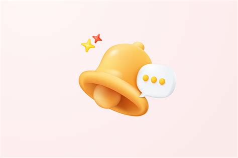 파스텔 배경에 떠 다니는 거품 연설이있는 3d 최소 알림 벨 아이콘 소셜 미디어 요소에 대한 새로운 경고 개념 메시지 벡터 렌더링 일러스트레이션을 위한 3d 벨 알람 아이콘