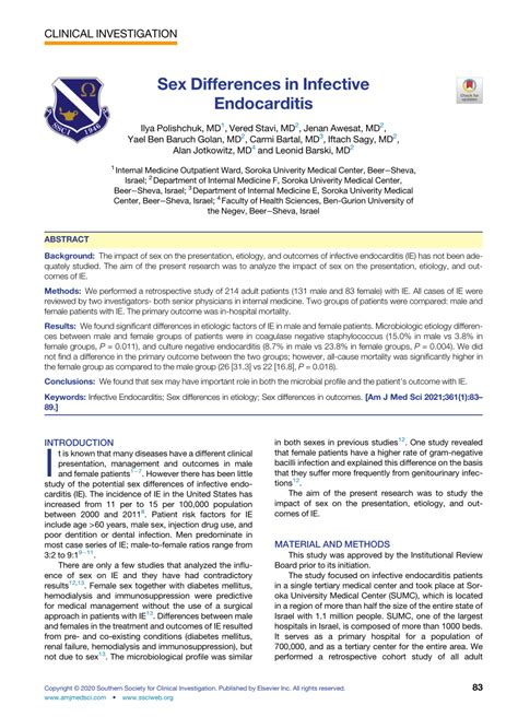 Pdf Sex Differences In Infective Endocarditis