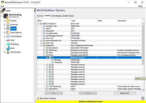 Using The Variables Window To Access Acradyne Device Variables