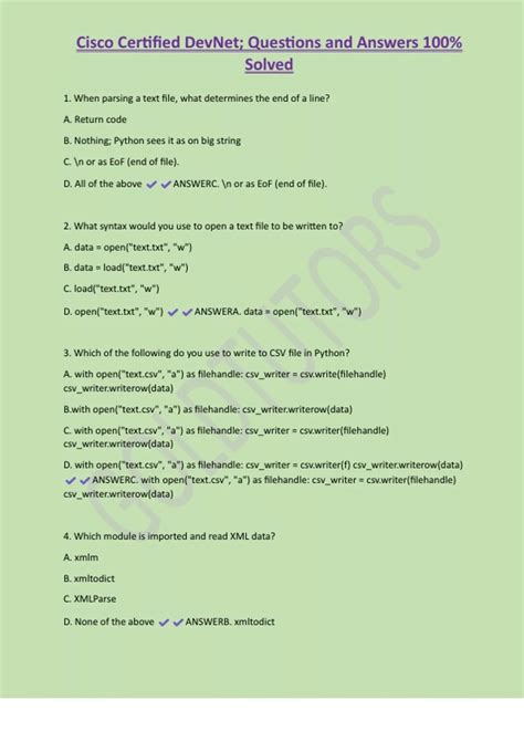 Cisco Certified DevNet Questions And Answers Solved DevNet Stuvia US