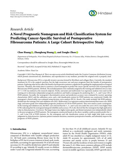 Pdf A Novel Prognostic Nomogram And Risk Classification System For Predicting Cancer Specific