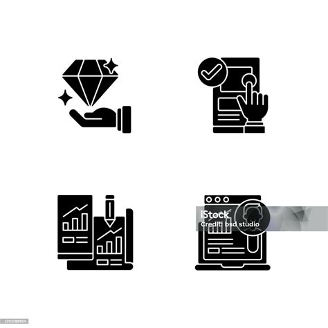 웹 사이트 사용자 경험 공백에 설정된 검정글리프 아이콘 개념에 대한 스톡 벡터 아트 및 기타 이미지 개념 개발 개선