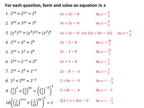 Applying The Rules Of Indices To Form And Solve Equations Variation