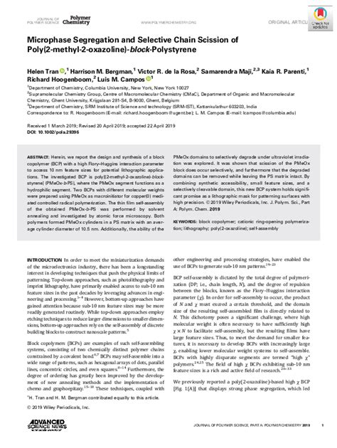 Pdf Microphase Segregation And Selective Chain Scission Of Poly 2‐methyl‐2‐oxazoline ‐ Block