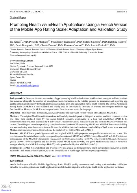 Pdf Promoting Health Via Mhealth Applications Using A French Version Of The Mobile App Rating