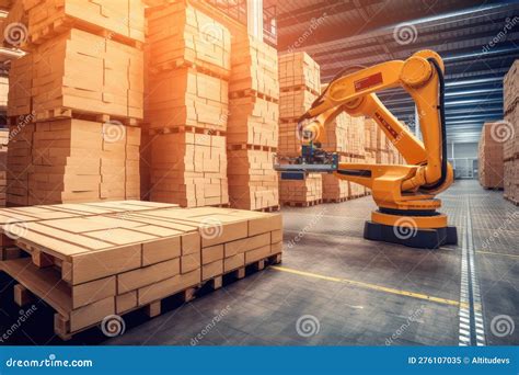 Material Handling And Palletizing Robot Stacking Boxes On Pallet In Warehouse Stock Illustration