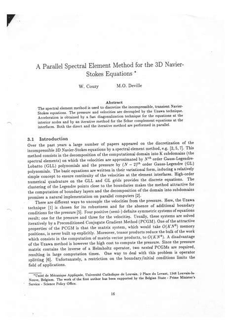 Pdf A Parallel Spectral Element For The Three Dimensional Navier