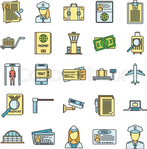 Security Passport Control Icons Set Outline Set Of Security Colourbox