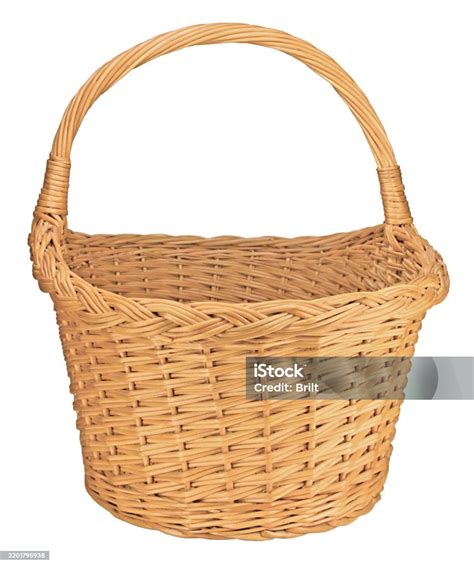 베이지 색 황갈색 빈 반 분할 부목 버드 나무 패턴 고리 버들 세공 바구니 대형 상세 절연 질감 수직 근접 촬영 밝은 자연 소박한 나무 질감 빈 흰색 배경 0명에 대한 스톡