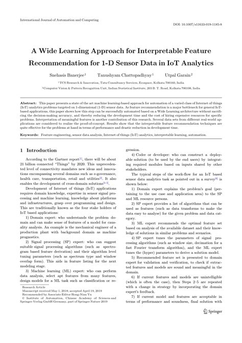 Pdf A Wide Learning Approach For Interpretable Feature Recommendation For 1 D Sensor Data In