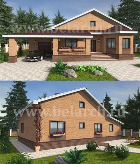 Проект одноэтажного дома с гаражом и террасой до 150 кв м Архитектурное бюро Беларх