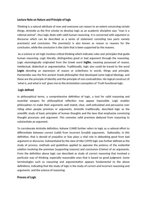 Nature And Principle Of Logic Copy 1 Pdf Logic Deductive Reasoning