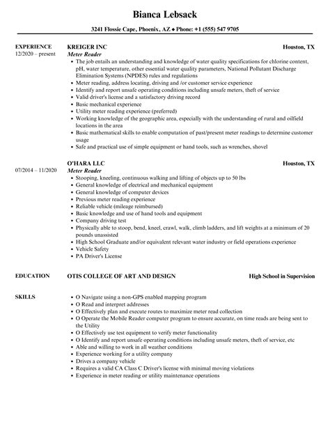 Meter Reader Resume Samples Velvet Jobs