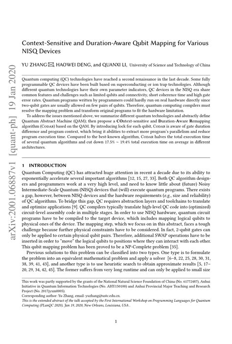 Pdf Context Sensitive And Duration Aware Qubit Mapping For Various Nisq Devices