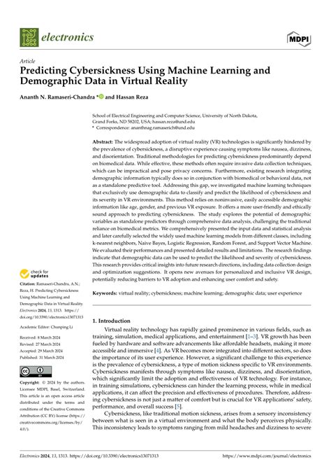 Pdf Predicting Cybersickness Using Machine Learning And Demographic Data In Virtual Reality