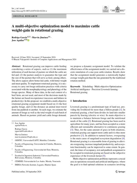 A Multi Objective Optimization Model To Maximize Cattle Weight Gain In Rotational Grazing Pdf