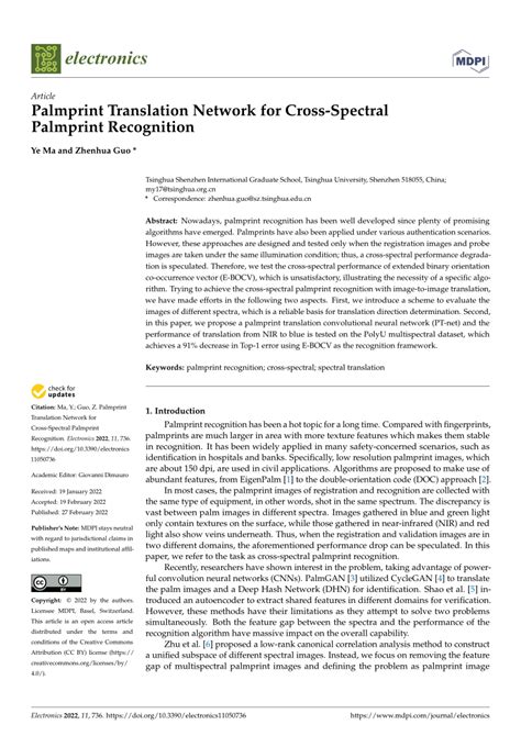 Pdf Palmprint Translation Network For Cross Spectral Palmprint Recognition