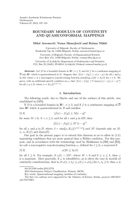Pdf Boundary Modulus Of Continuity And Quasiconformal Mappings