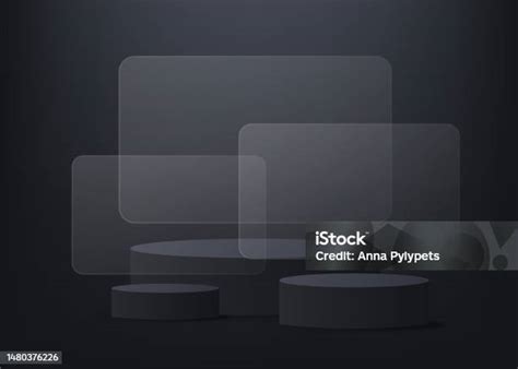 다른 유리 형태 현수막 유리 형태 Ui Ux 일러스트 어두운 배경에 받침대 컬렉션에 유리 모형 카드 미래 지향적 인 현대 사용자 인터페이스 벡터 일러스트레이션 0명에 대한