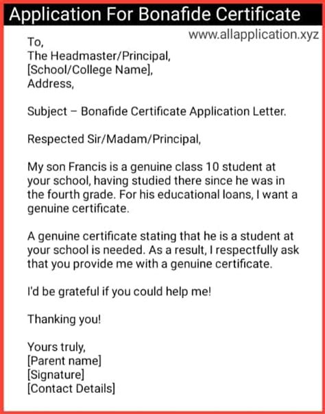 Application For Bonafide Certificate 5 Samples