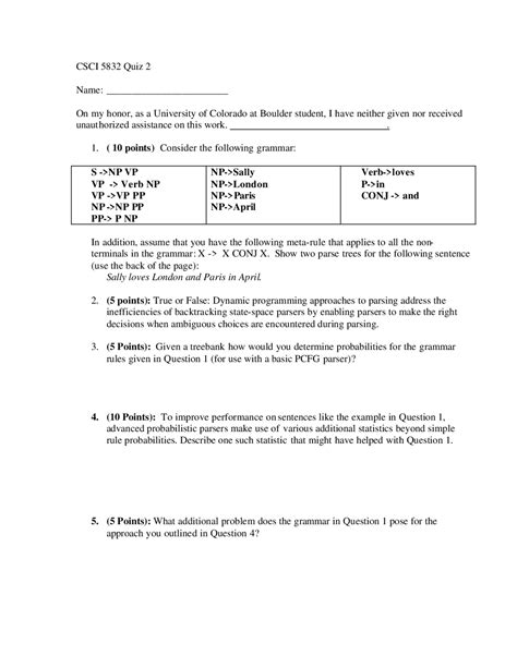 Natural Language Processing Quiz 2 Csci 5832 Docsity
