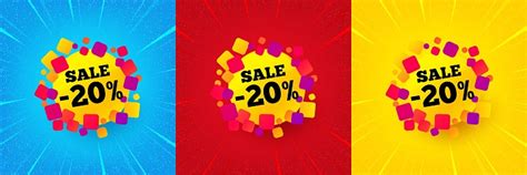 배너 20 할인 판매 할인 스티커 모양 Sunburst는 배너 전단지 또는 포스터를 제공합니다 벡터 Starburst Bush에 대한 스톡 벡터 아트 및 기타 이미지