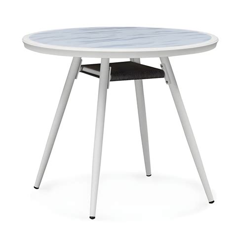 Modern White Metal Patio Dining Table Stone Table Top Without Umbrella Hole Without Chairs 31