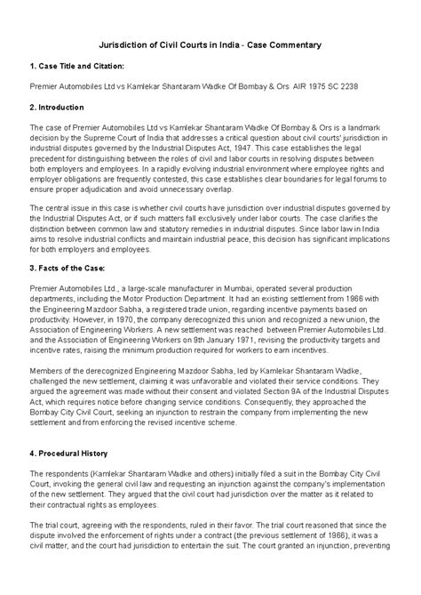 Cpc Case Commentary Assign Jurisdiction Of Civil Courts In India Case Commentary 1 Case