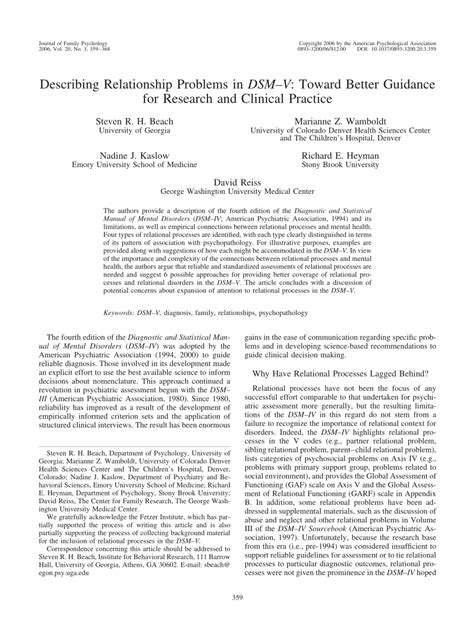 PDF Describing Relationship Problems In DSM V Toward Better Guidance For Research And