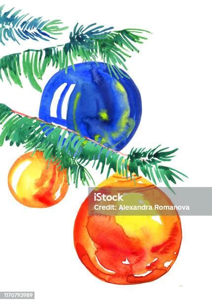 크리스마스 장난감 전나무 가지 손으로 그린 스케치 수채화 일러스트 12월에 대한 스톡 벡터 아트 및 기타 이미지 12월 가문비나무 가정 생활 Istock