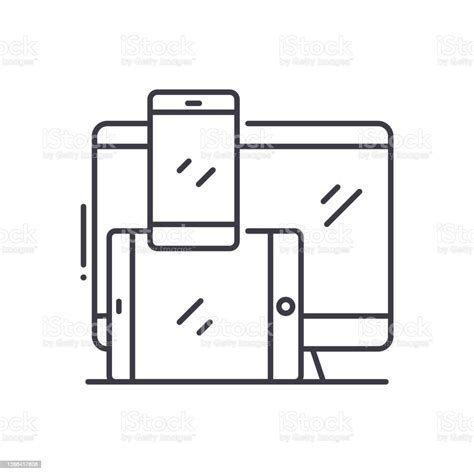 반응형 디자인 아이콘 선형 절연 일러스트레이션 씬 라인 벡터 웹 디자인 사인 흰색 배경에 편집 가능한 스트로크가 있는 개요 개념 기호 개념에 대한 스톡 벡터 아트 및 기타