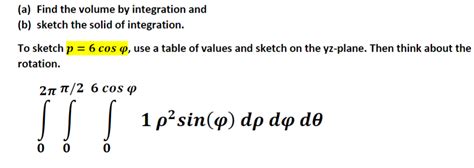 Solved A Find The Volume By Integration And B Sketch The